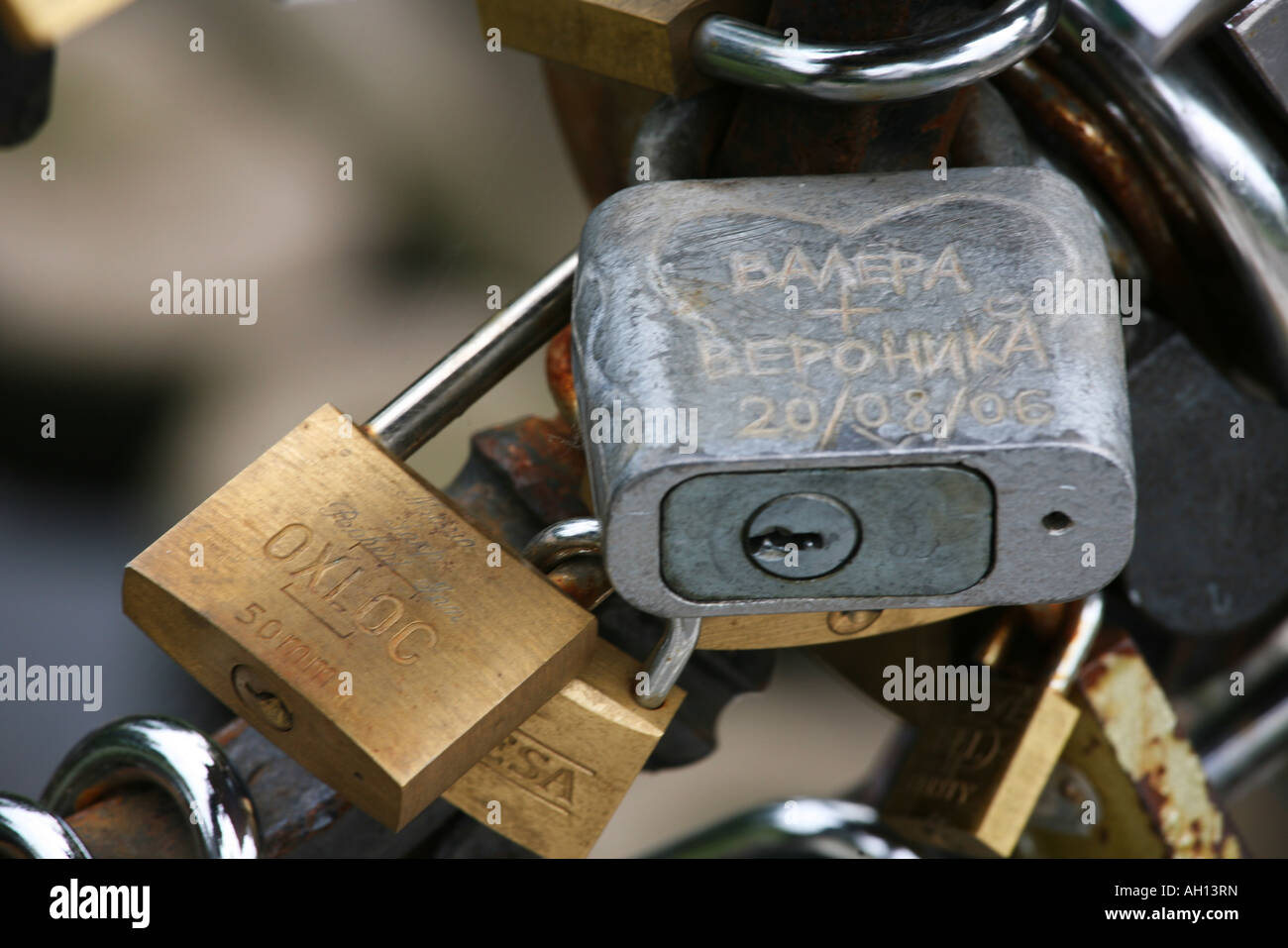 riga lock padlock bridge padlock's Latvia padlocks Stock Photo - Alamy