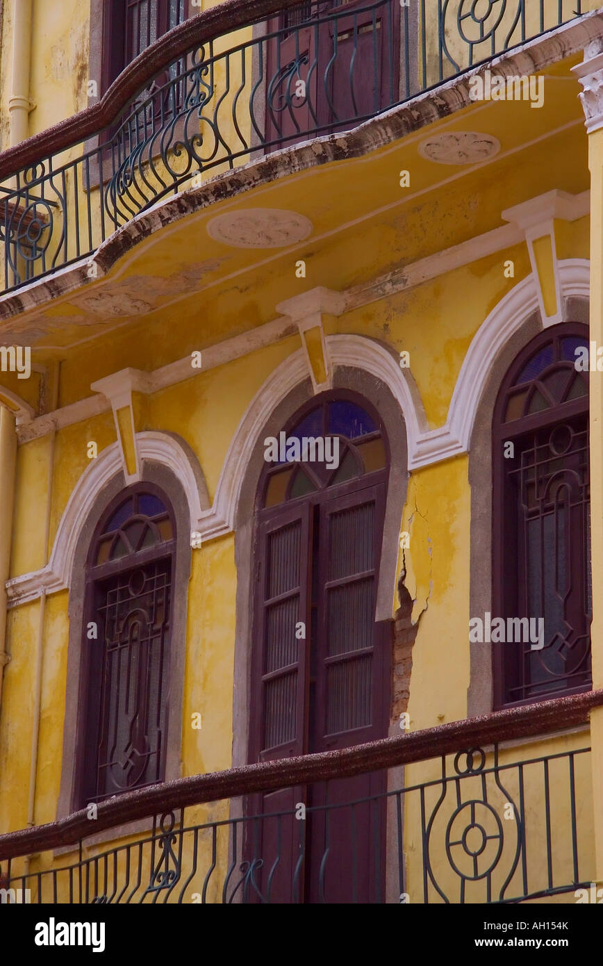 Macau China Old Building Peeling Paint Yellow White and Wood Stock ...