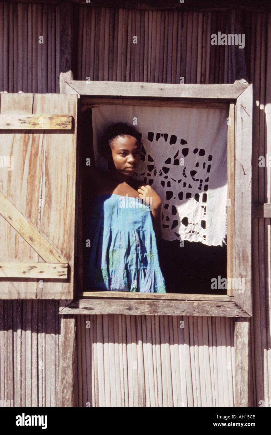 Madagascar young woman at the window Stock Photo - Alamy