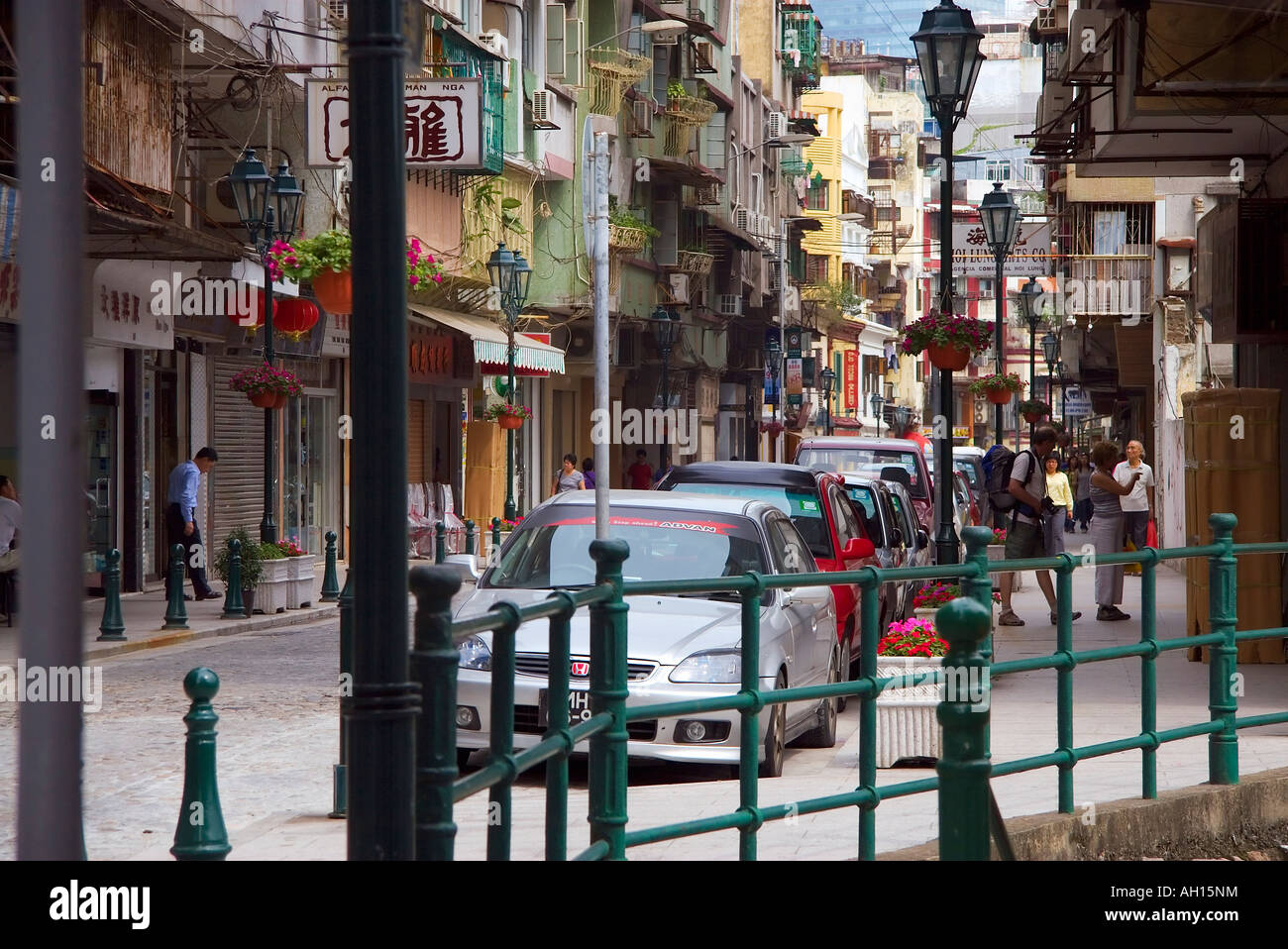 Macau China Street Scene Cars Parked on Side of Road Colonial ...