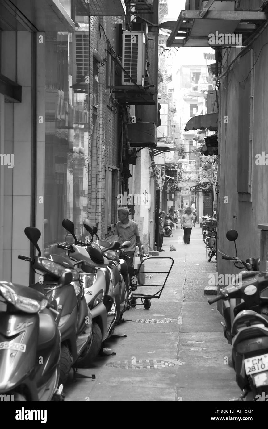 Macau China Black and White Alley Way Life Stock Photo - Alamy