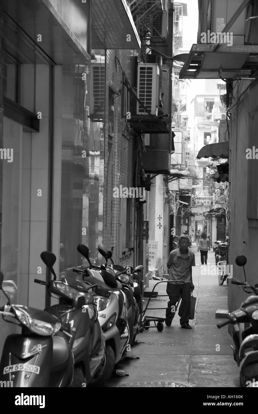 Macau China Black and White Alley Way Life Stock Photo - Alamy