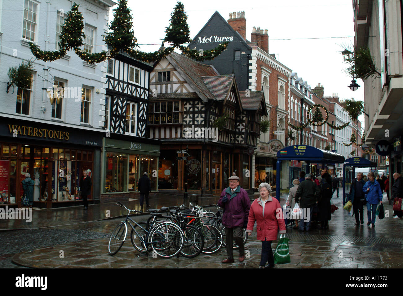 Shrewsbury Shropshire England UK Christmas Shopping Timbered Buildings ...