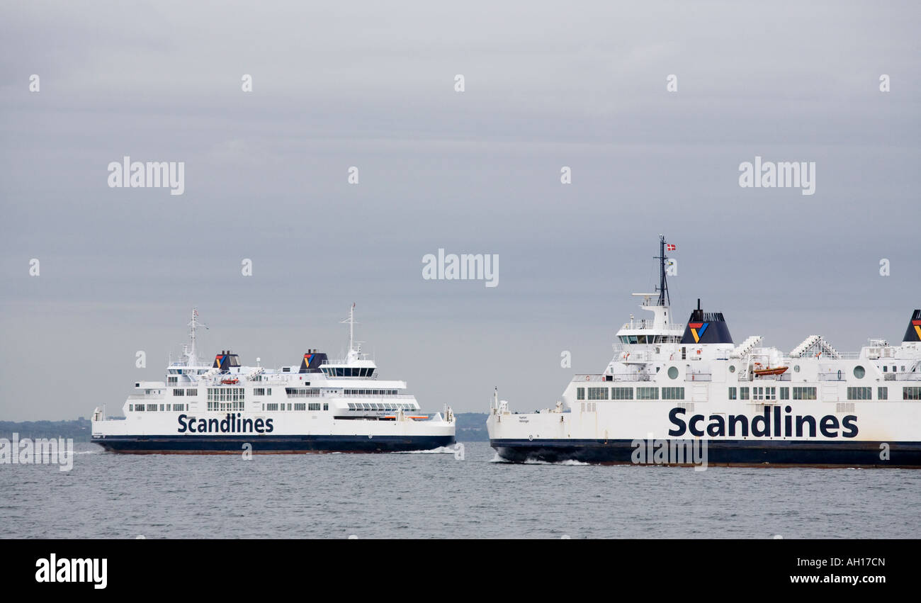 Passing Ships A pair of Scandilines ferries cross bows as they shuttle ...