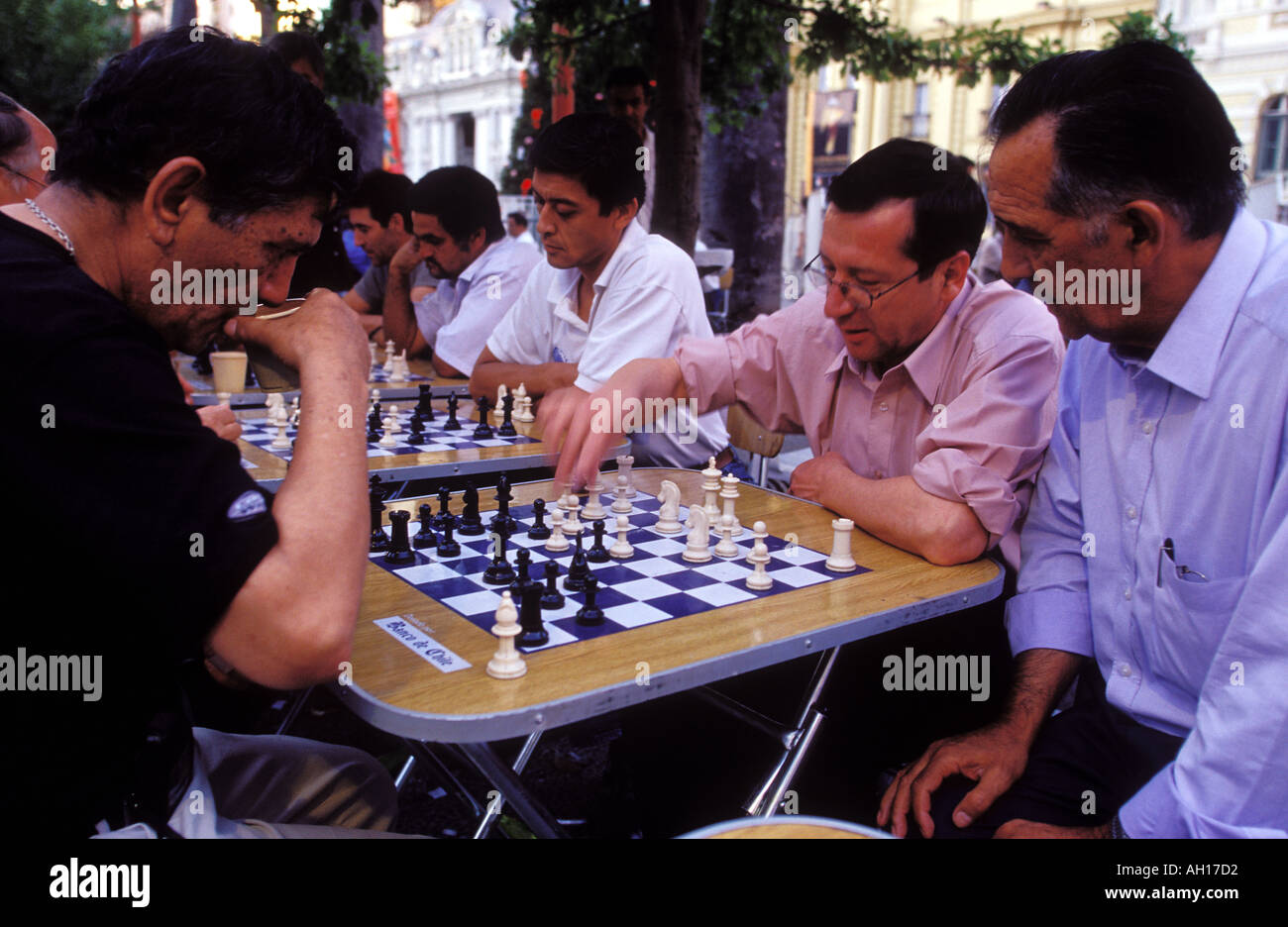 South America Chile Santiago People playing chess at Plaza de Armas ...