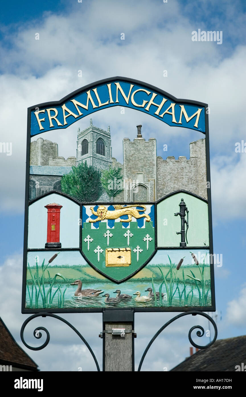 Framlingham Village sign, Suffolk UK Stock Photo - Alamy
