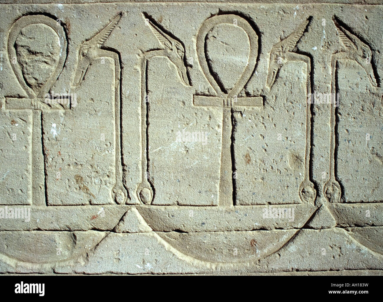 Ankh and crocodile relief carved into a door lintel at Karnak Temple ...