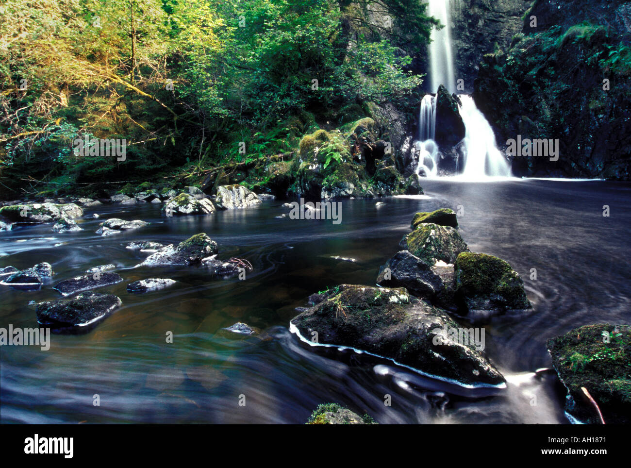 Scotland Highlands Inverness shire Mountain waterfalls of Plodda Stock ...