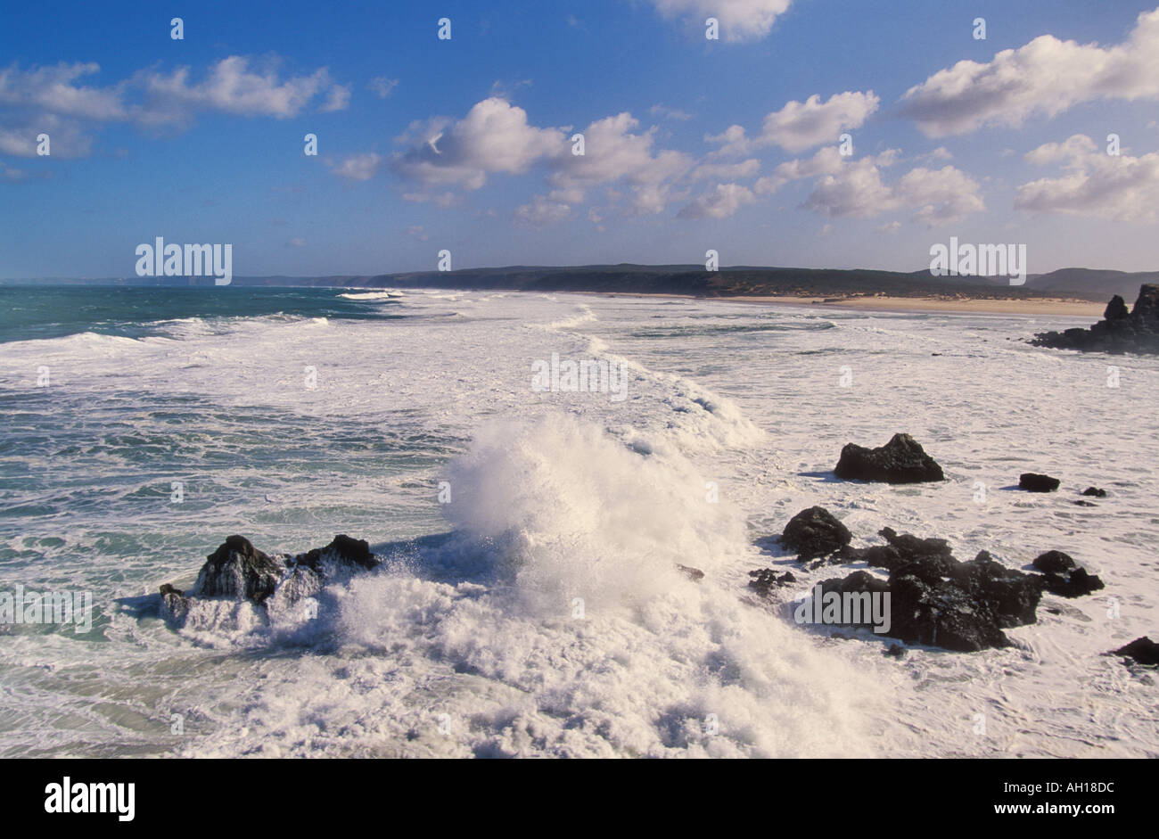Surf at neap tide on Carrapateira beach near Bordeira Algarve Portugal ...
