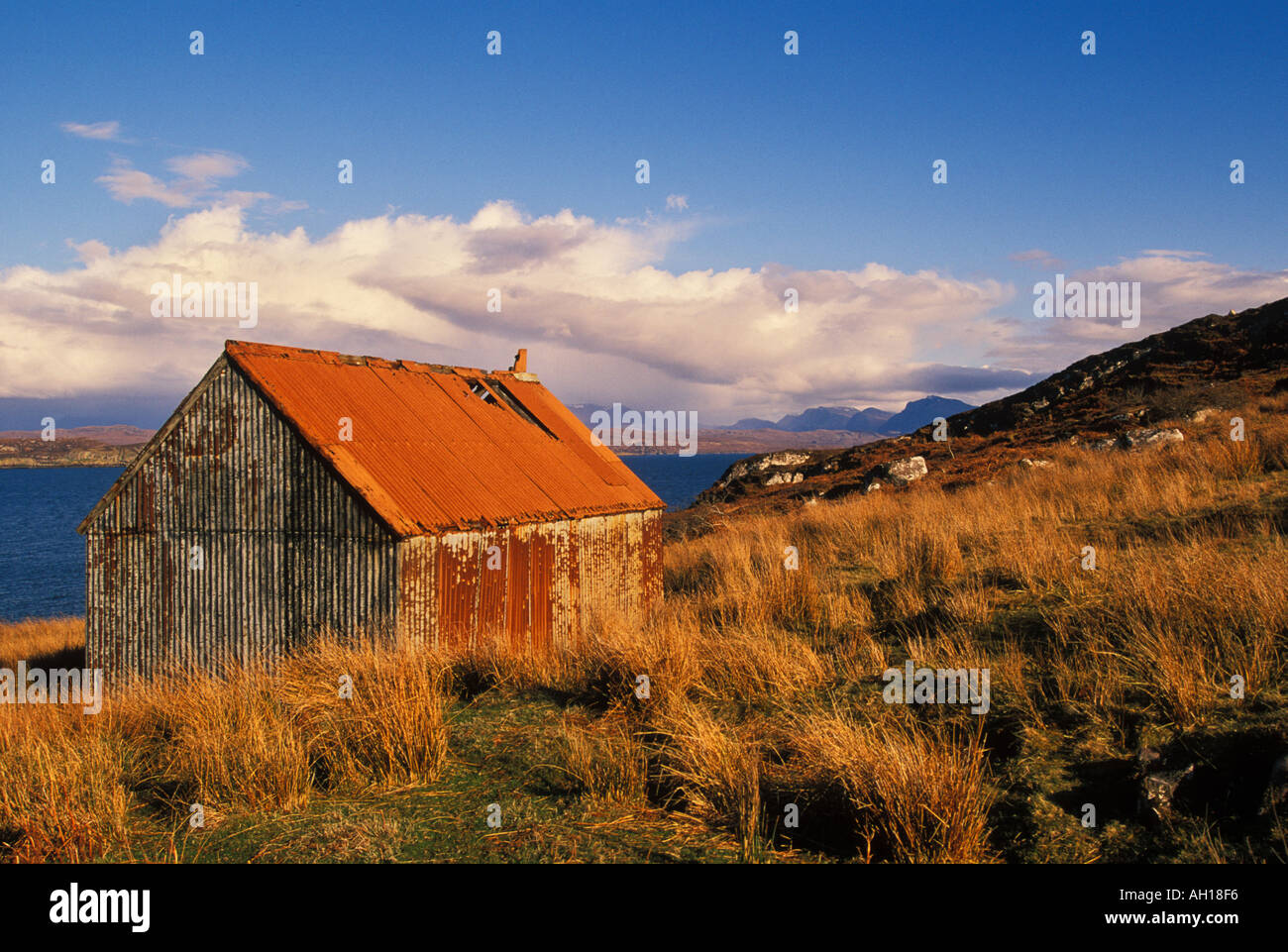 Rusty Hut at the edge of Loch Ewe near Poolewe Wester Ross Scotland UK ...
