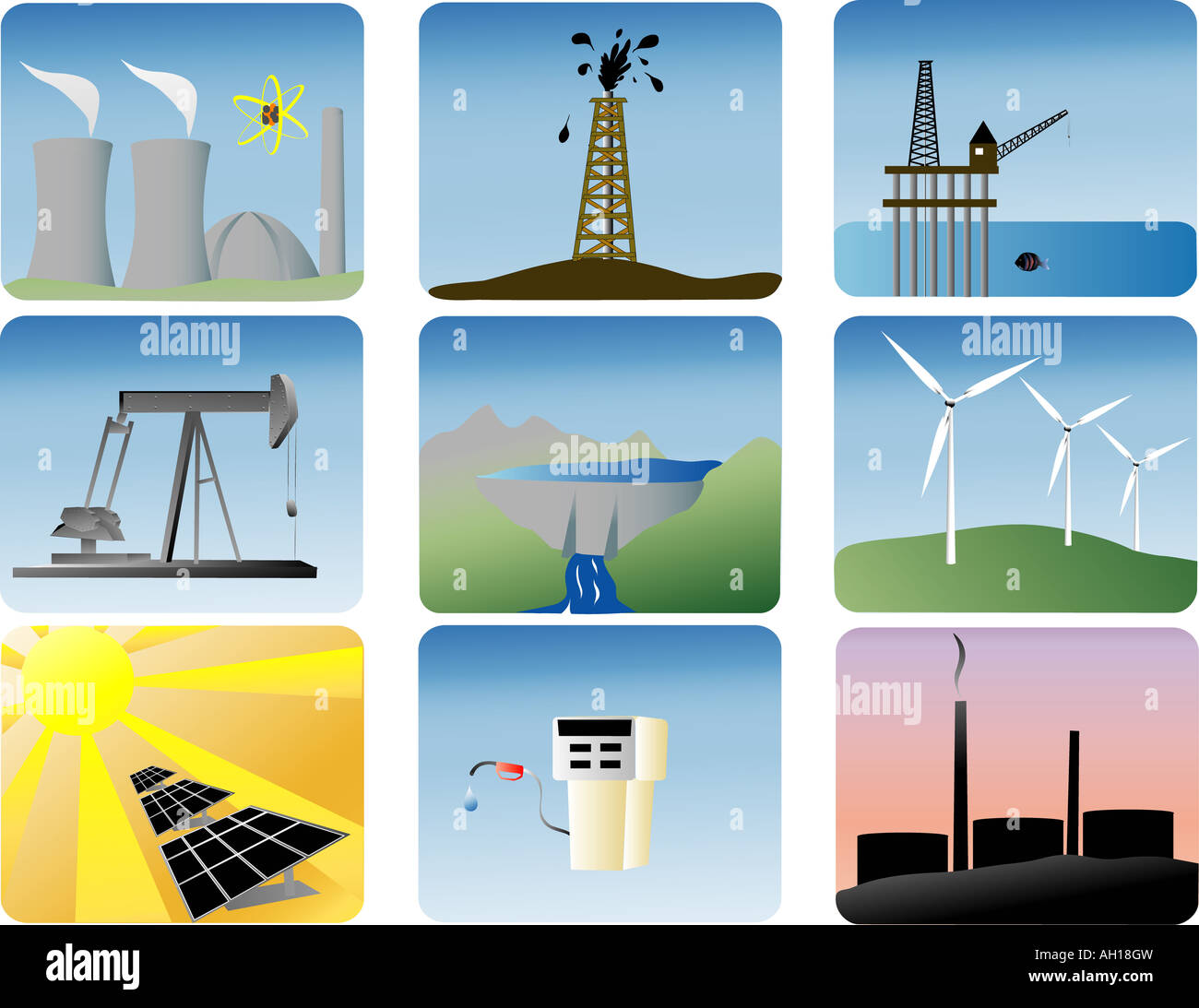 energy icons of various ways to produce energy Stock Photo - Alamy