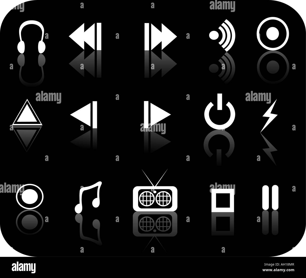 black and white reflective media icon set Stock Photo - Alamy