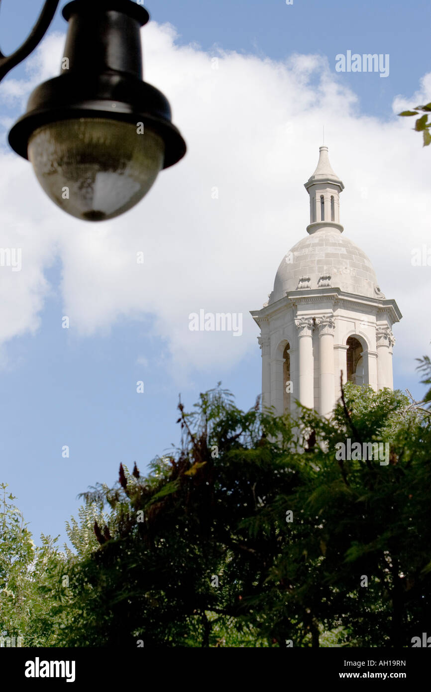 The tower of Old Main the central building on the campus of the ...