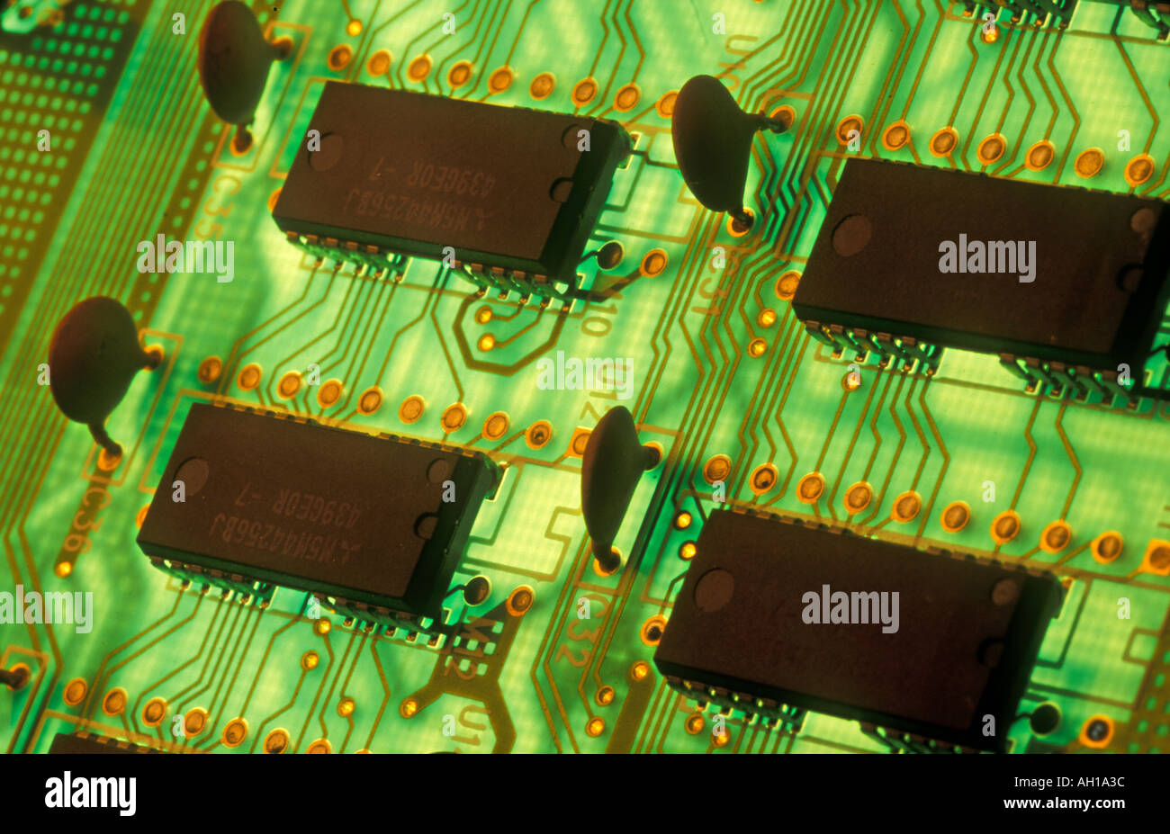 printed circuit board showing micro processors from a computer Stock ...