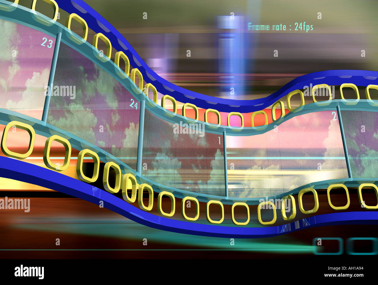 cgi film reel flowing across screen Stock Photo - Alamy