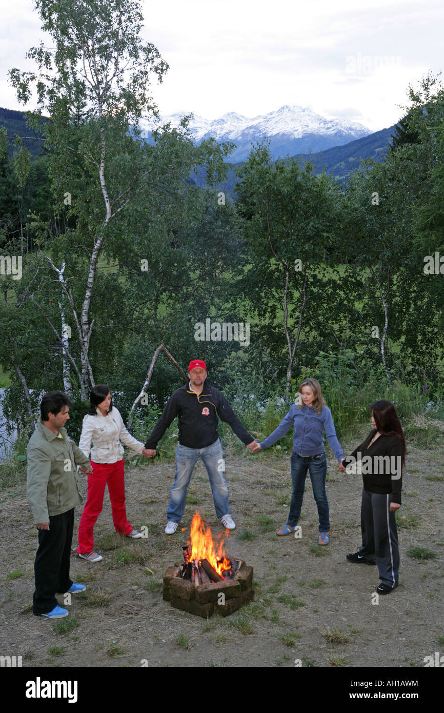 people doing vedische fire meditation Stock Photo - Alamy