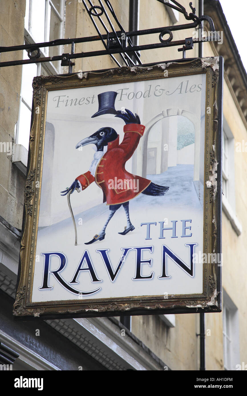 The Raven Pub Sign, Bath, England, UK Stock Photo - Alamy