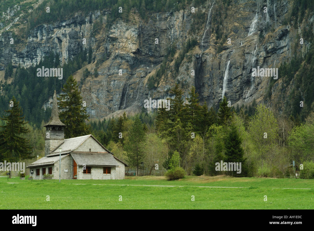 Church in valley of waterfalls Stock Photo - Alamy