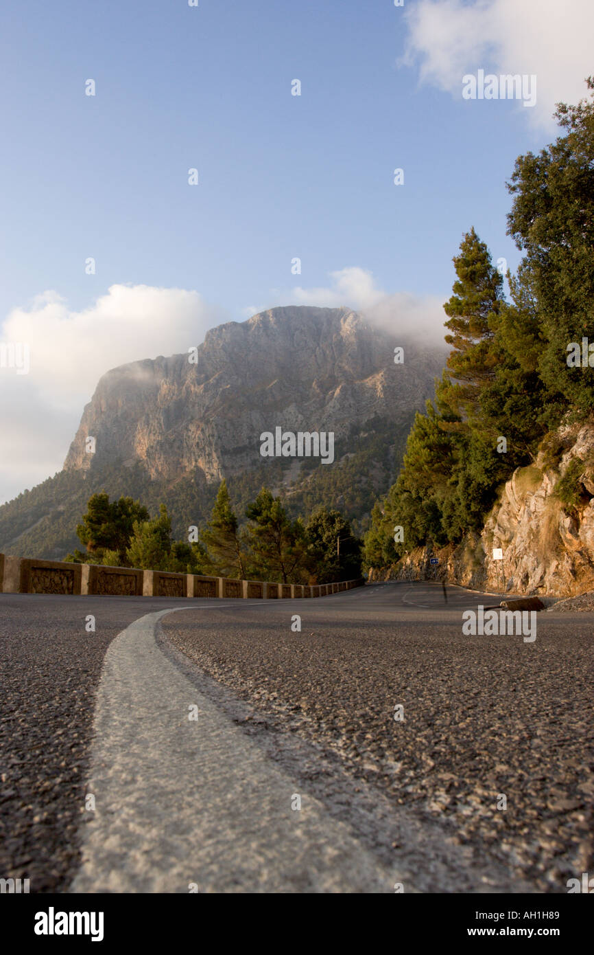 Low shot of country road showing central white line and road texture ...