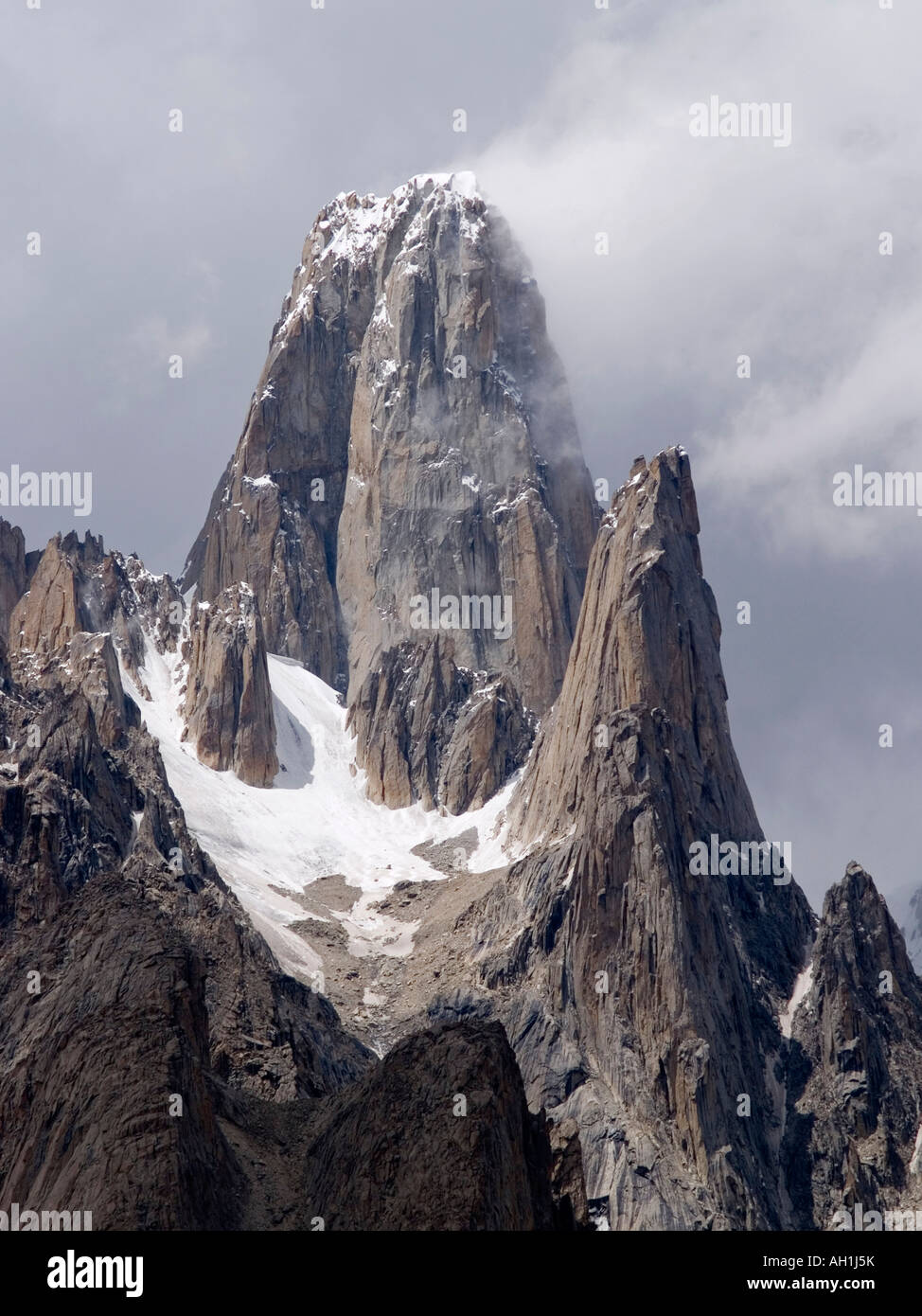 one of the many jagged spires making up the Trango Towers and other ...