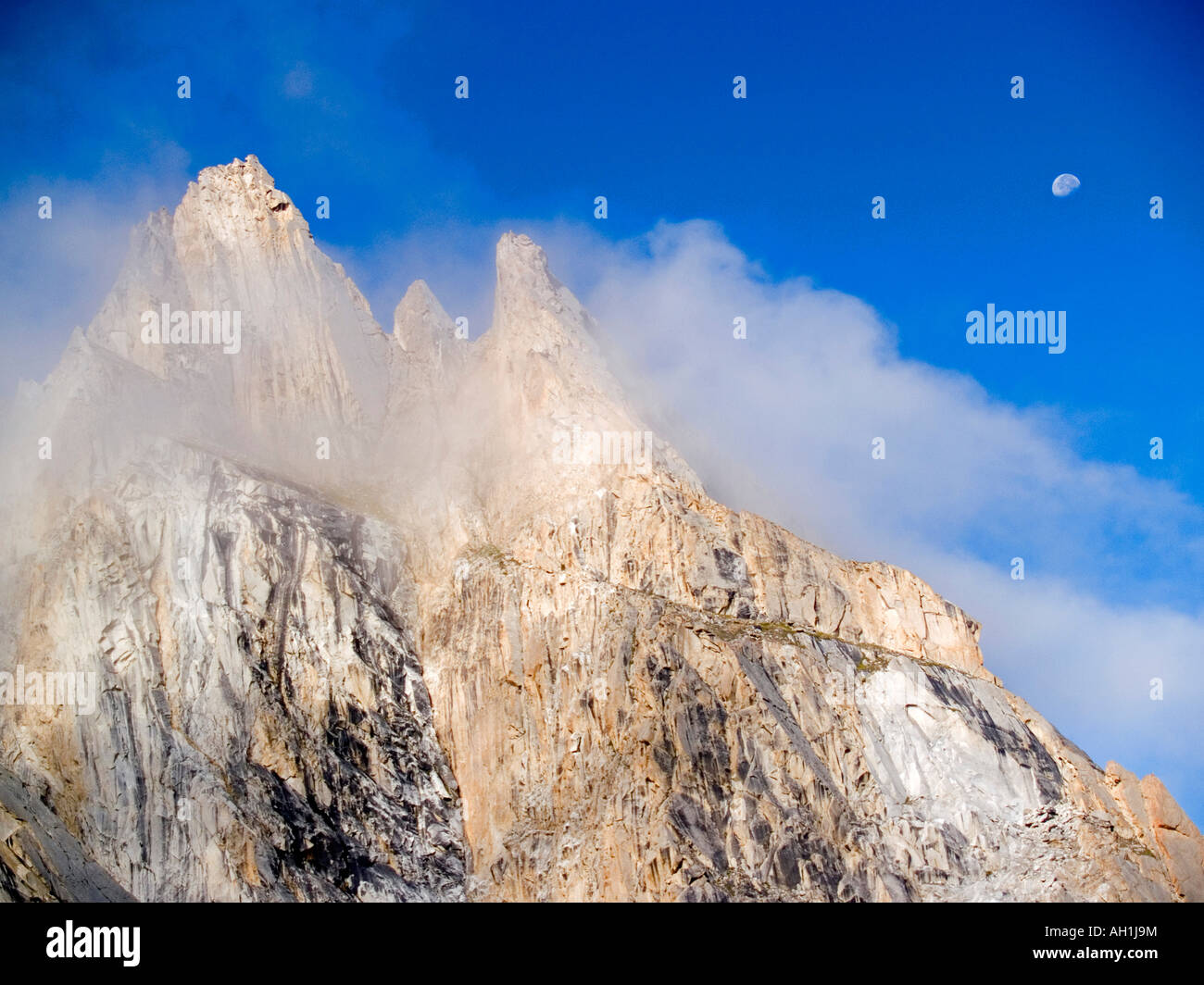 dramatic spires and moon Karakoram Range Pakistan Stock Photo - Alamy