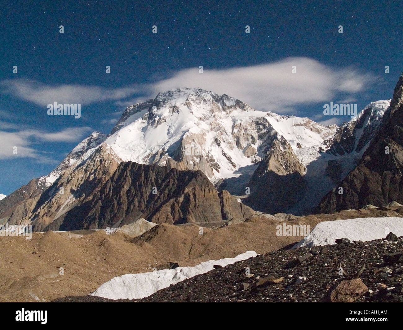 Broad Peak 8000 meters lit up by moonlight Concordia Karakoram Range ...