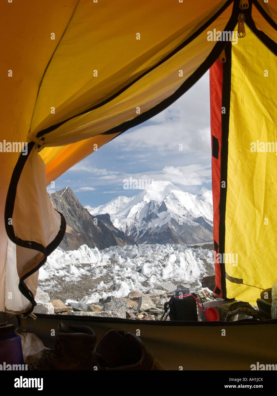view of the Austen Godwin Glacier and Concordia from a tent at K2 ...