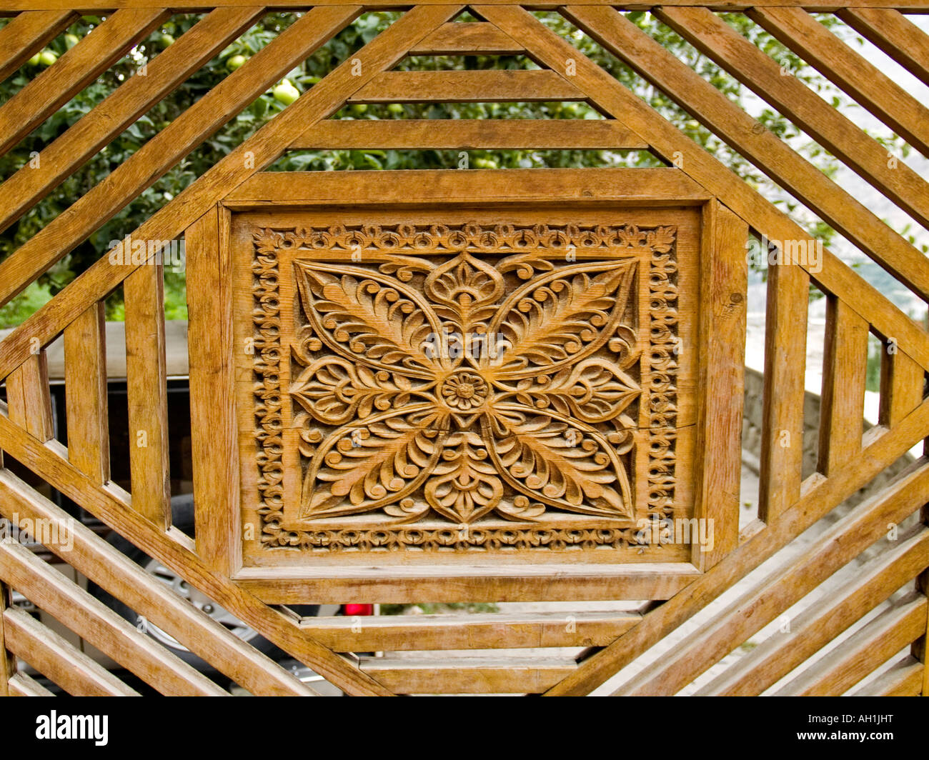 ornate detailed woodwork on a set of doors Hunza Pakistan Stock Photo ...
