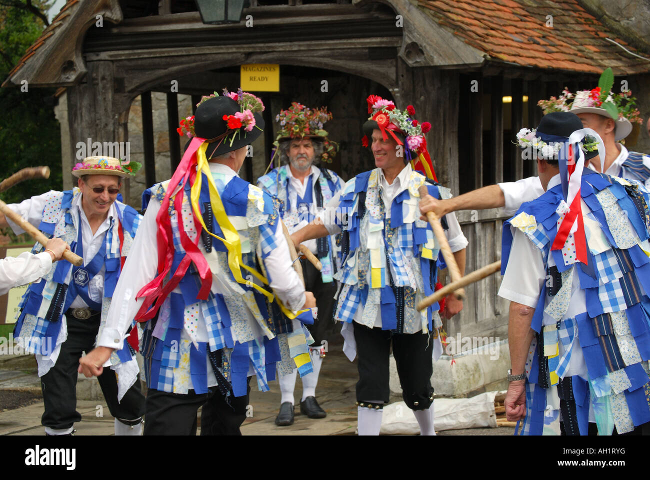 Morris Dancers performing, St Lawrence Church, High Street, Chobham ...