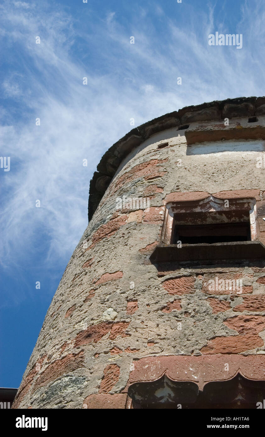 Derelict red stone tower at Collange la Rouge Quercy Dordogne 2005 ...
