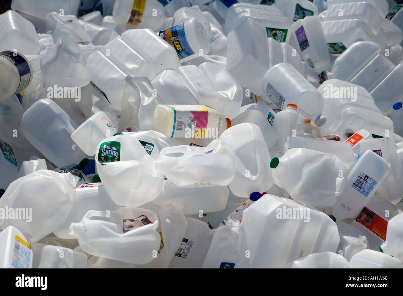 Recycling Plastic close up of many plastic containers at a recycling ...