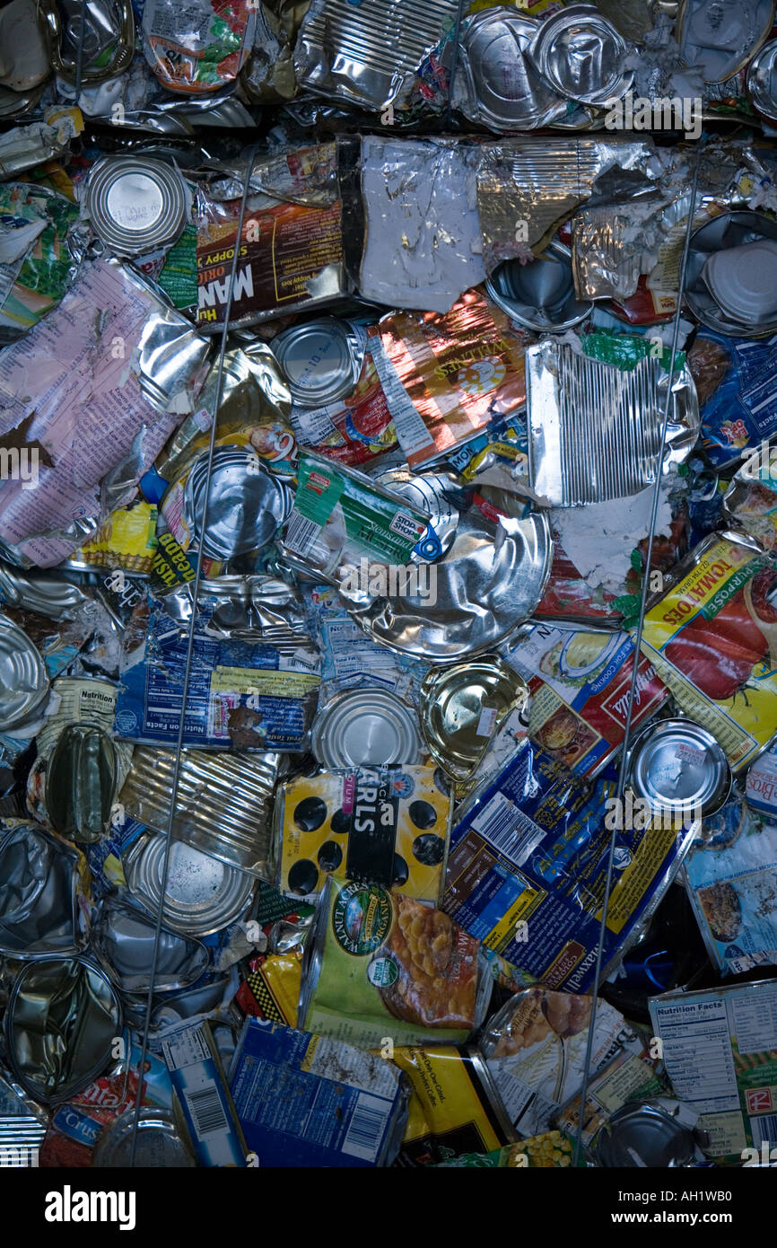 Recycling tin aluminum and aluminium flattened and crushed Stock Photo ...
