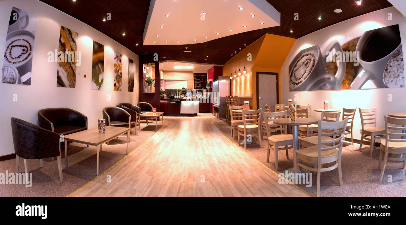 interior of coffee shop wide angle Stock Photo - Alamy