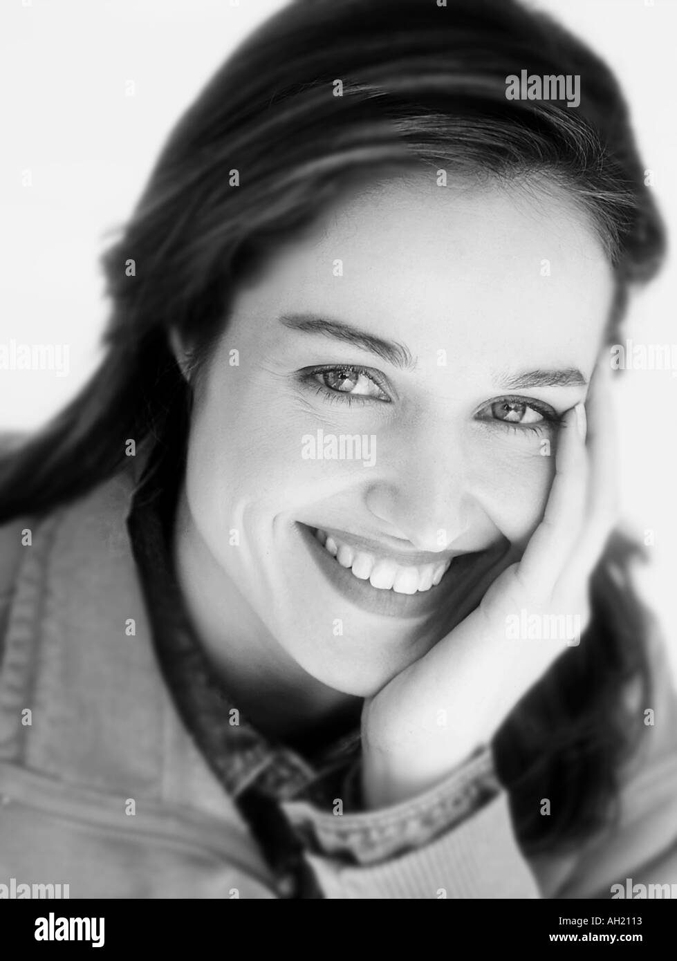 Young happy face woman looking Black and White Stock Photos & Images ...