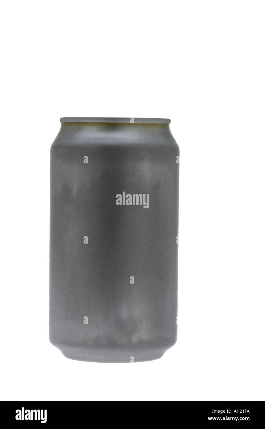 An unlabeled beer can silhouetted on white background Stock Photo - Alamy