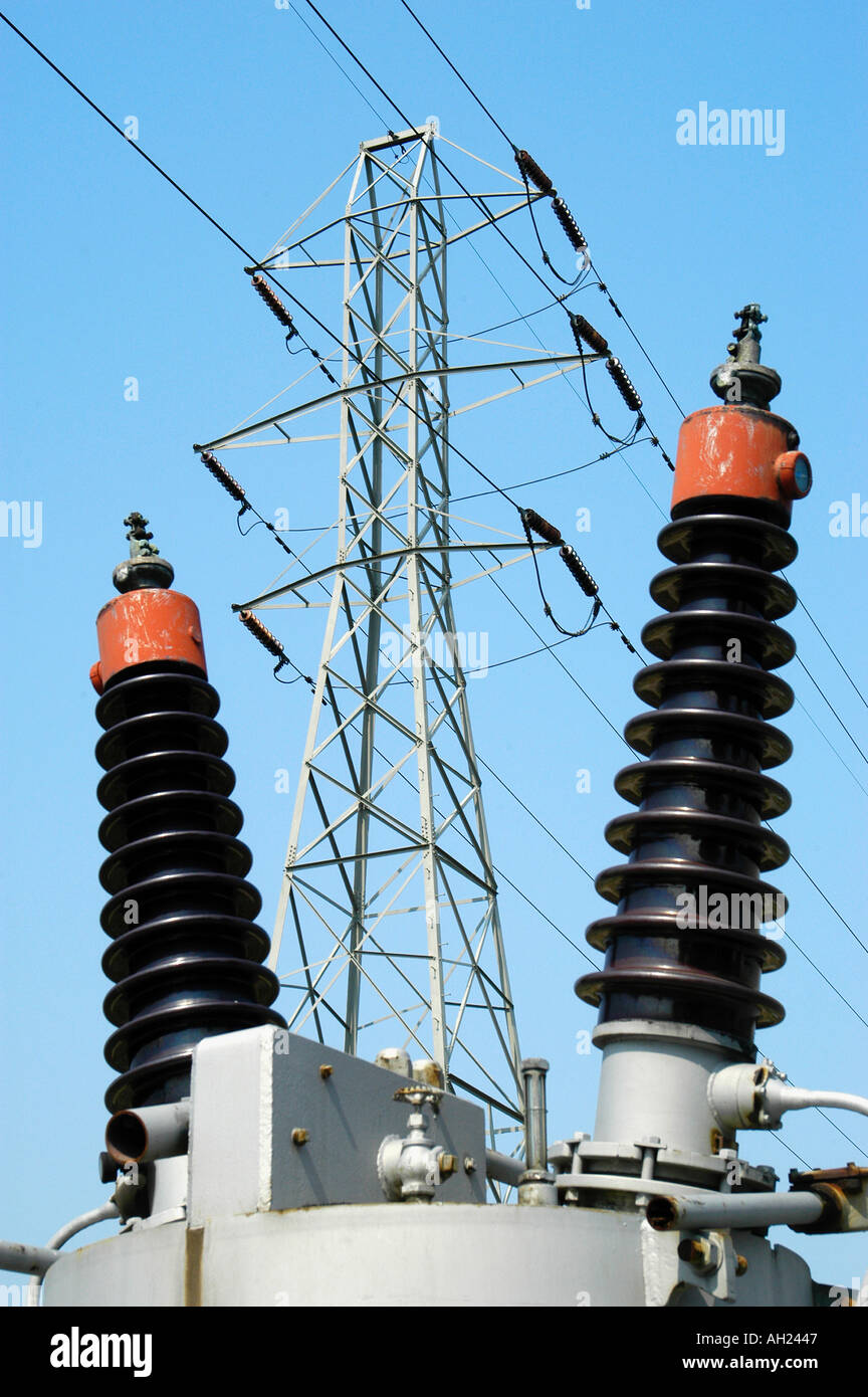 Power Lines and Transformer Stock Photo - Alamy