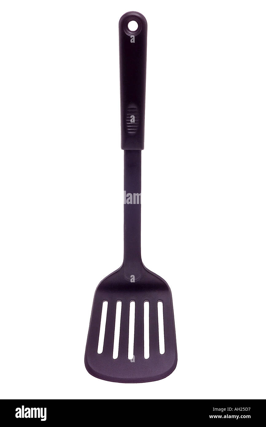 black plastic spatula silhouetted on white background Stock Photo - Alamy