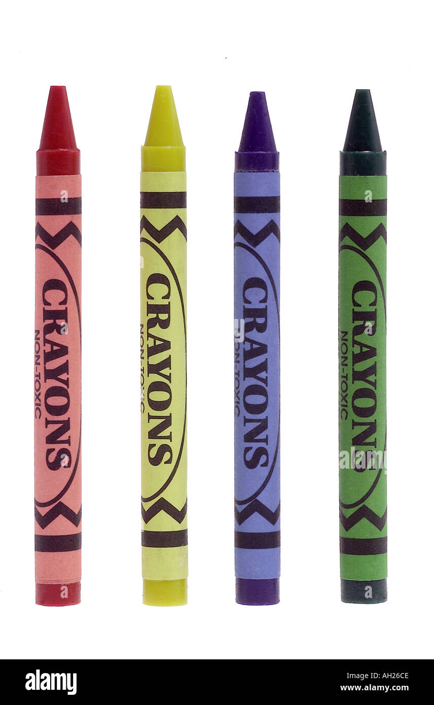 Four colour crayons lined up silhouetted on white background Stock ...