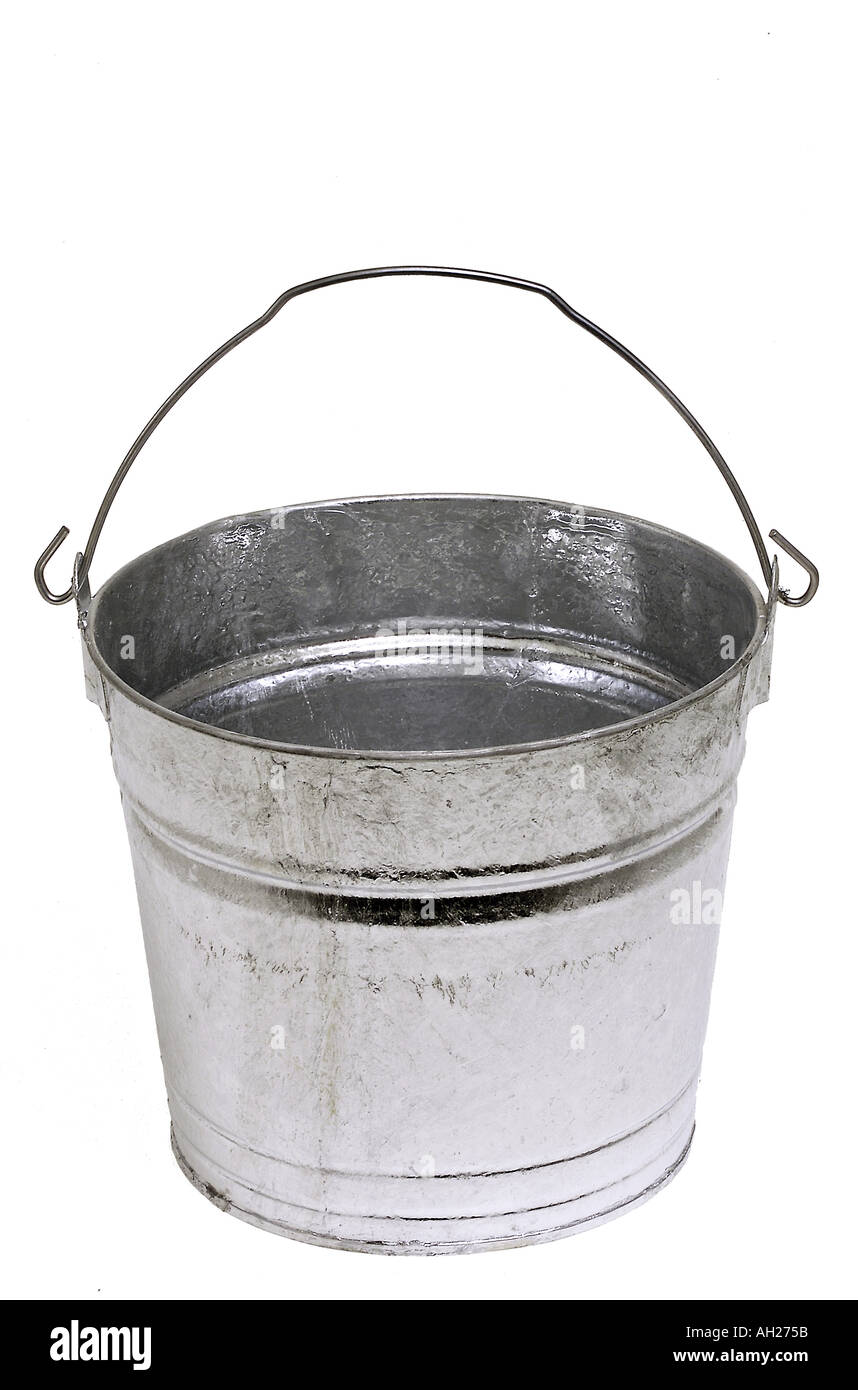 empty grey metal tin pail bucket silhouetted on white background Stock ...