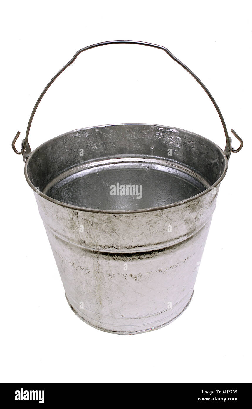 empty gray metal tin pail bucket silhouetted on white background Stock ...