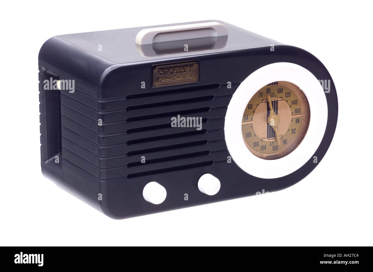 A retro black radio silhouetted on white background Stock Photo - Alamy