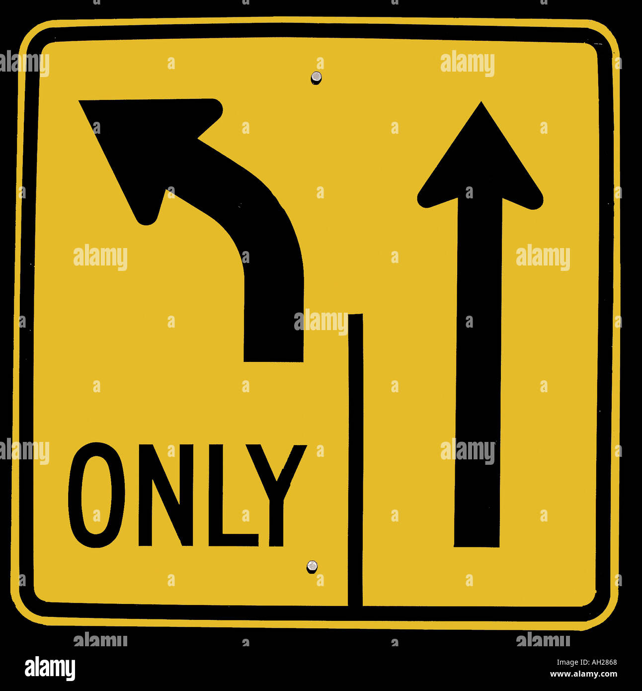 yellow directional street sign silhouetted on white background Stock ...