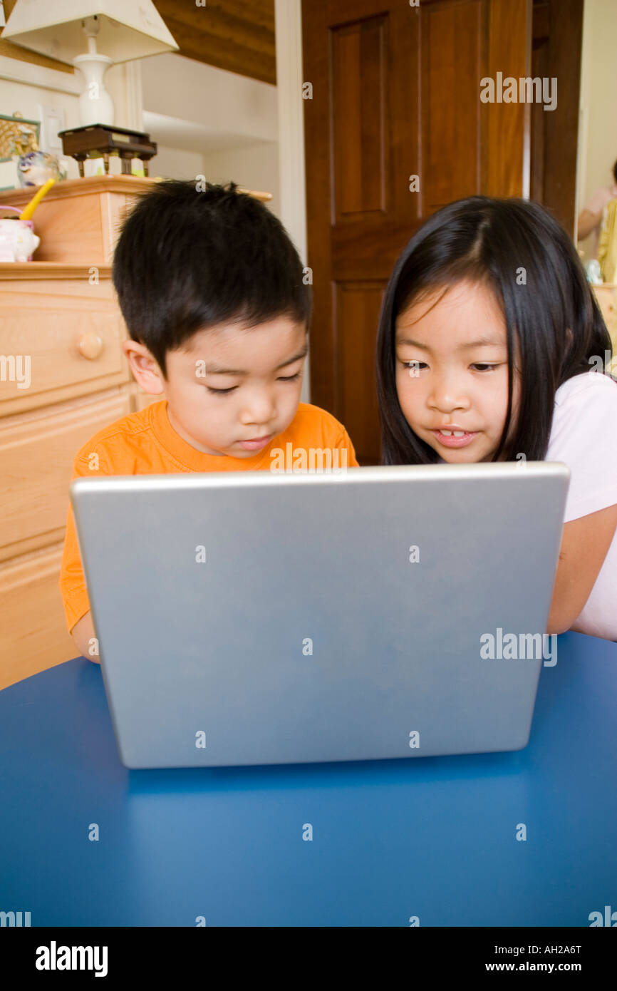 Children Using Laptop Computer Stock Photo - Alamy