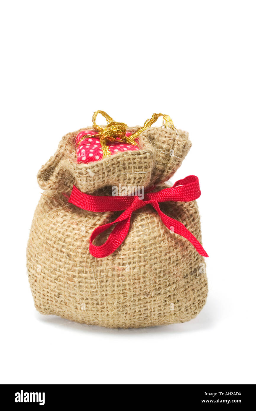 Sack of Presents on White Background Stock Photo - Alamy