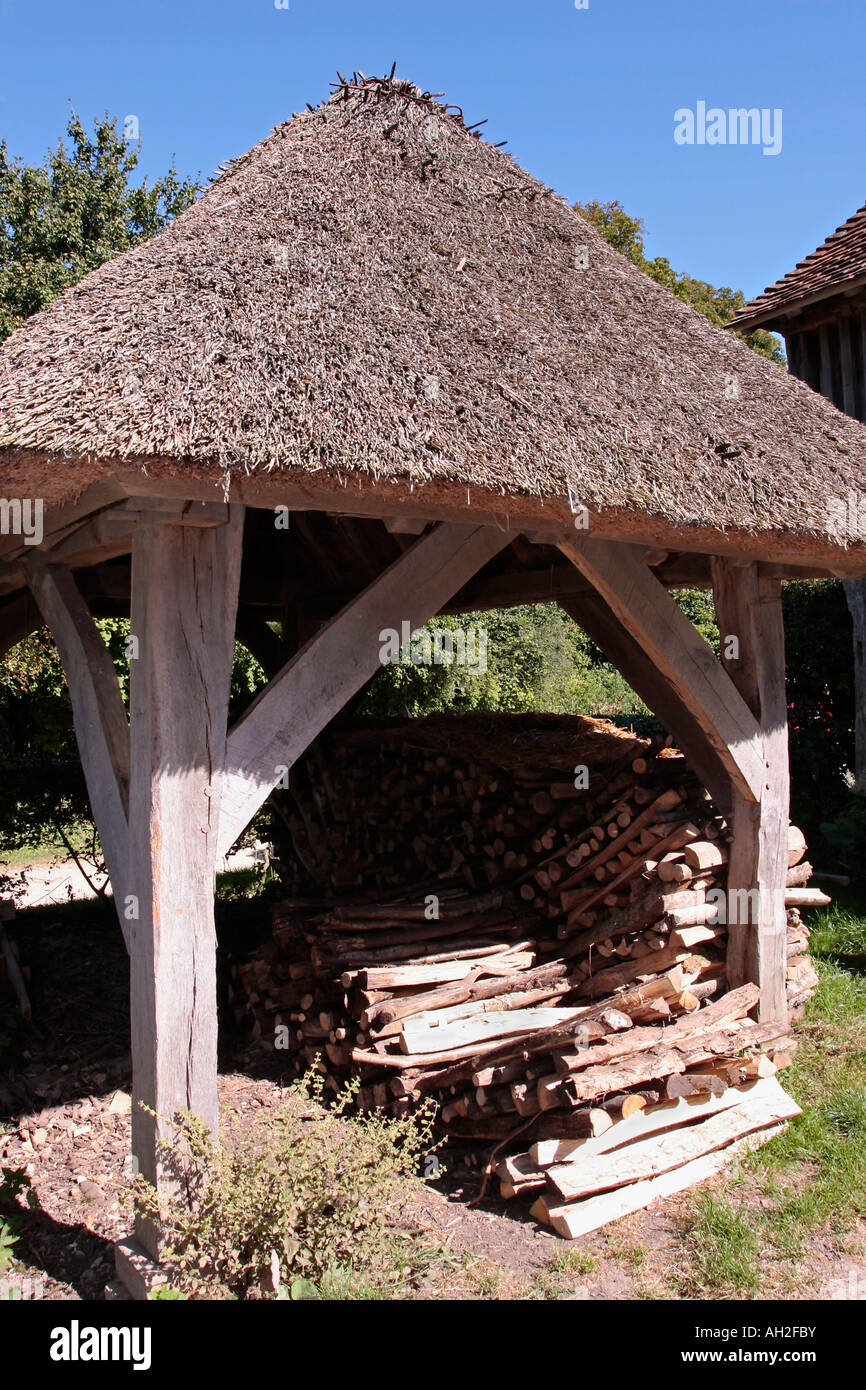 Thatched open wood store at Weald and Downland Open Air Museum ...