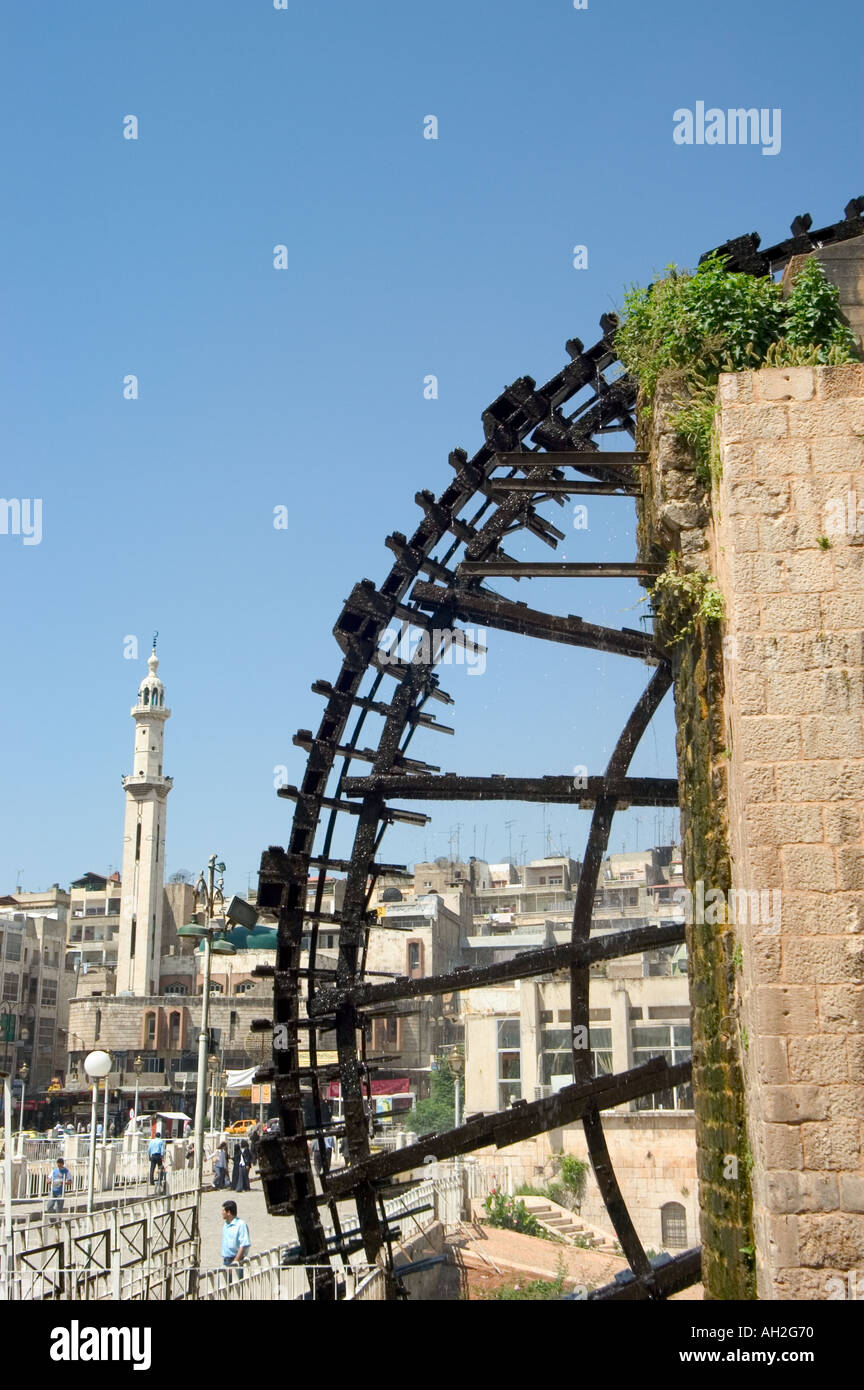 mosque water wheel on the Orontes River Hama Syria Middle East Stock ...