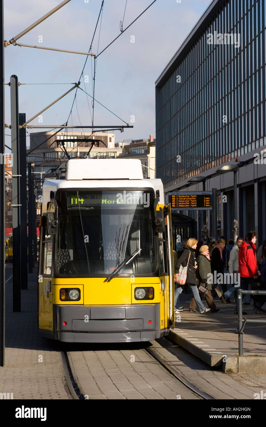 Yellow tram in Berlin Germany Stock Photo - Alamy
