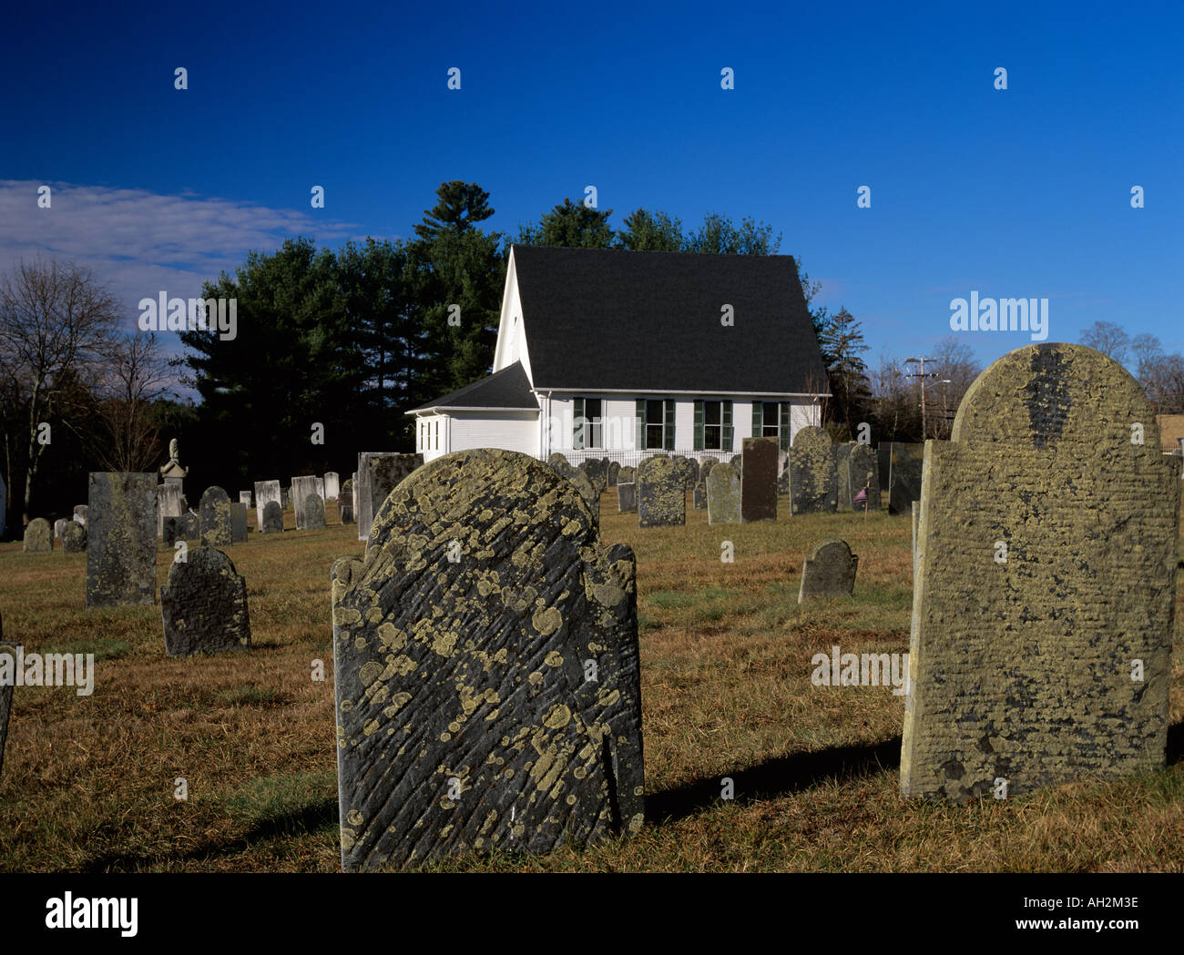 The Craftsmanship of old graves headstones in an scenic New England ...