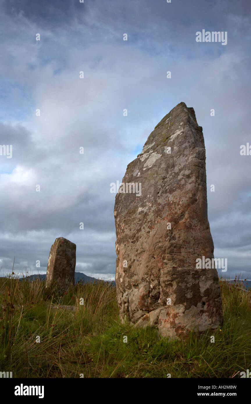 vertical portrait of standing stones at Balliscate near Tobermory on ...