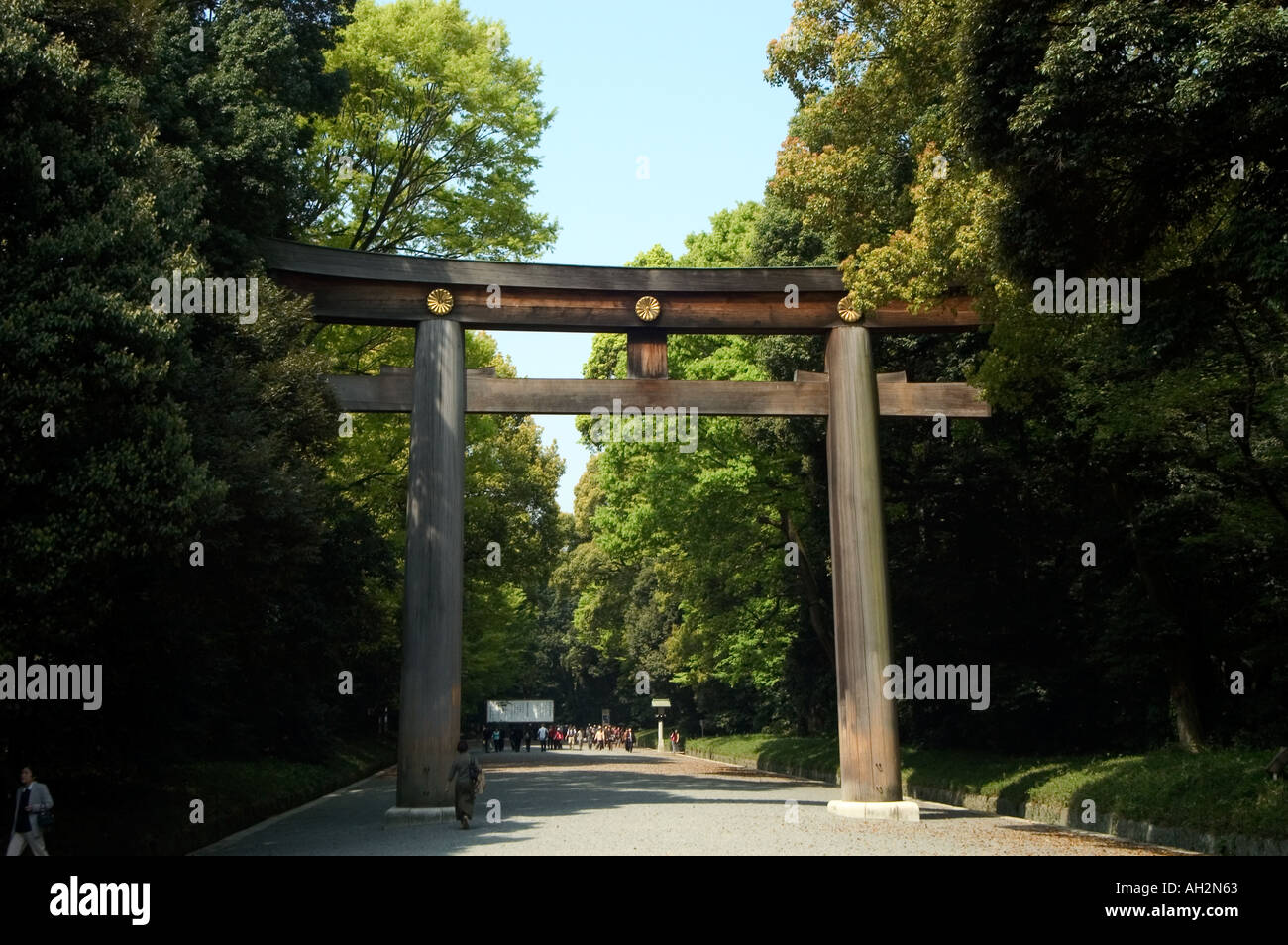 giant wooden tori gate Meiji Jingu shrine Tokyo City Honshu Island ...